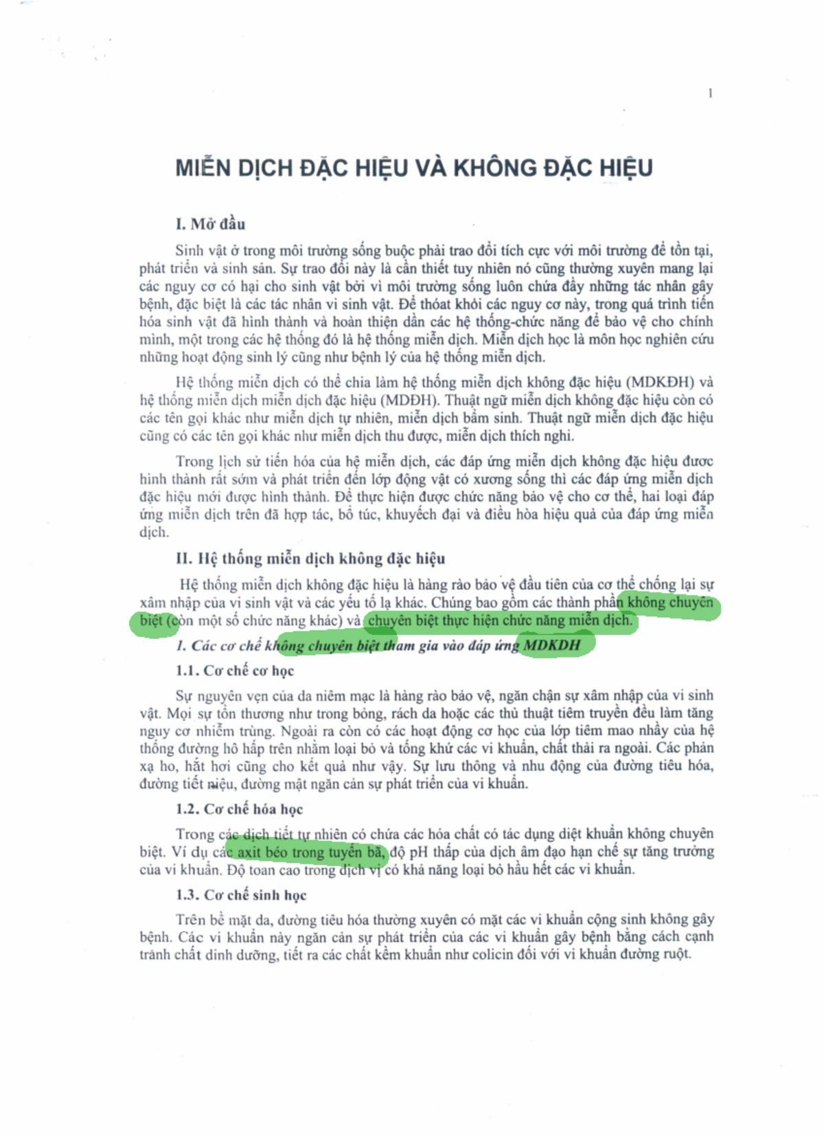Bài-2 - Miễn dịch - MI,EN DICH. DAC.. HIEU vA KHONG aAc.. HIEU I. MO ...