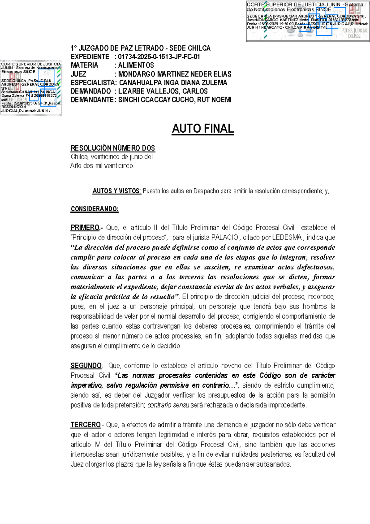 Resolución Judicial sobre Proceso de Alimentos - FAU 20568198272 - Studocu