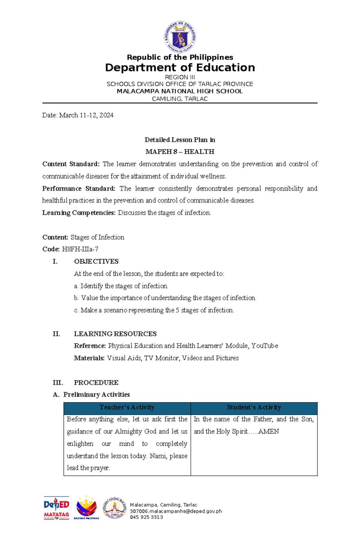3 Qhealth 8 - Stages OF Infection - Malacampa, Camiling, Tarlac 307006 ...