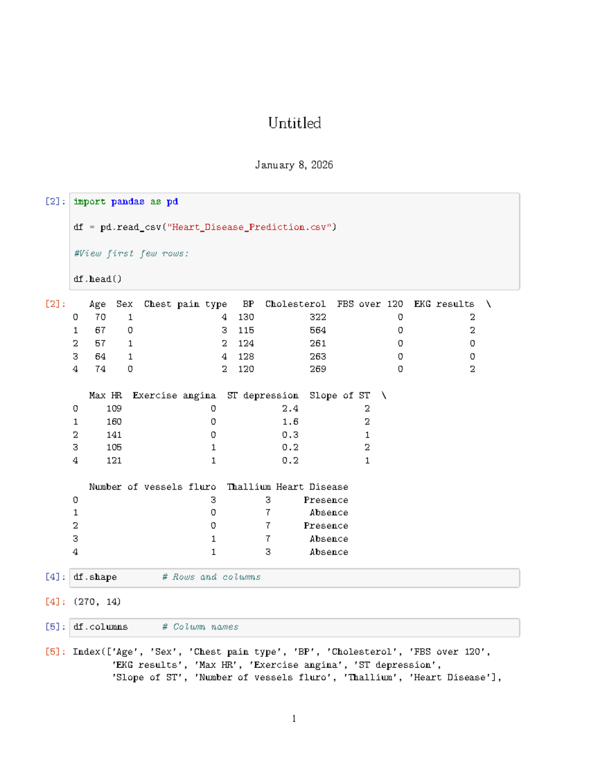 Jupyter Notebook 1: Practical Programs for Heart Disease Analysis - Studocu