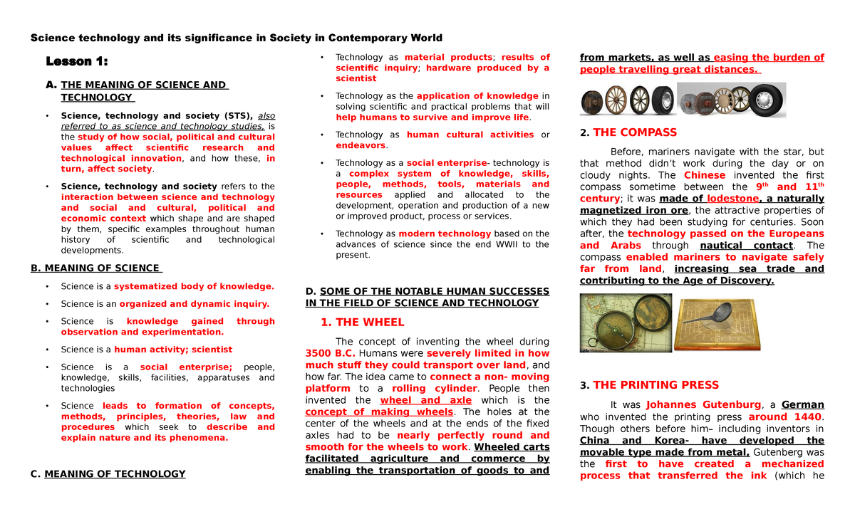 STS 101: Science, Technology, and Society - Lesson 1 Overview - Studocu