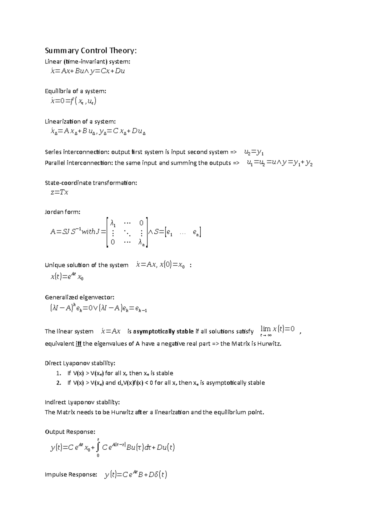 Control Theory Summary: Key Concepts and Equations Explained - Studeersnel