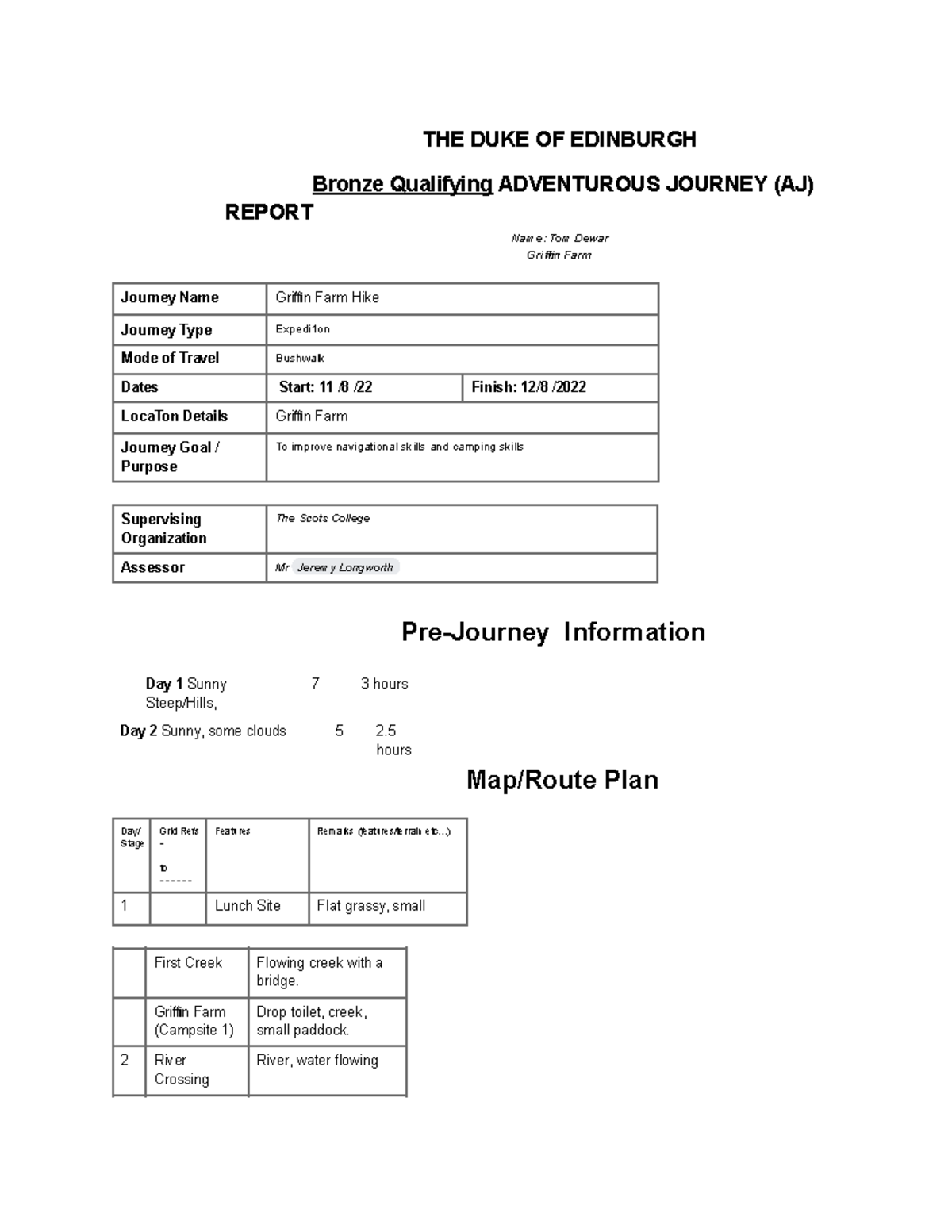 Final Bronze Duke of Edinburgh Hike Report: Griﬃn Farm Adventure - Studocu