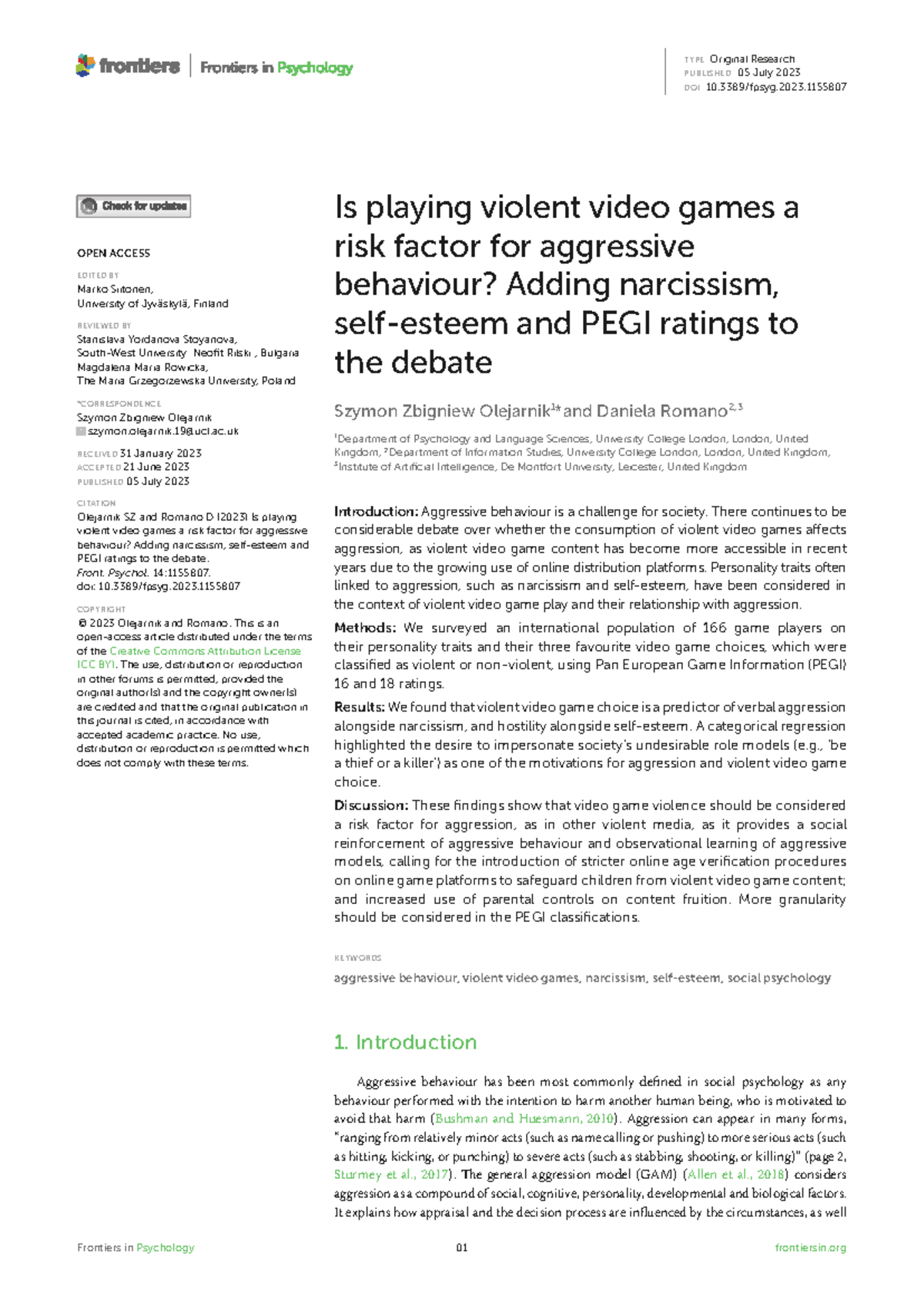 PSY 101: Is Playing Violent Video Games a Risk Factor for Aggression ...