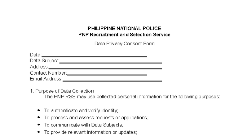 PNP Recruitment & Selection Service Data Privacy Consent Form - Studocu