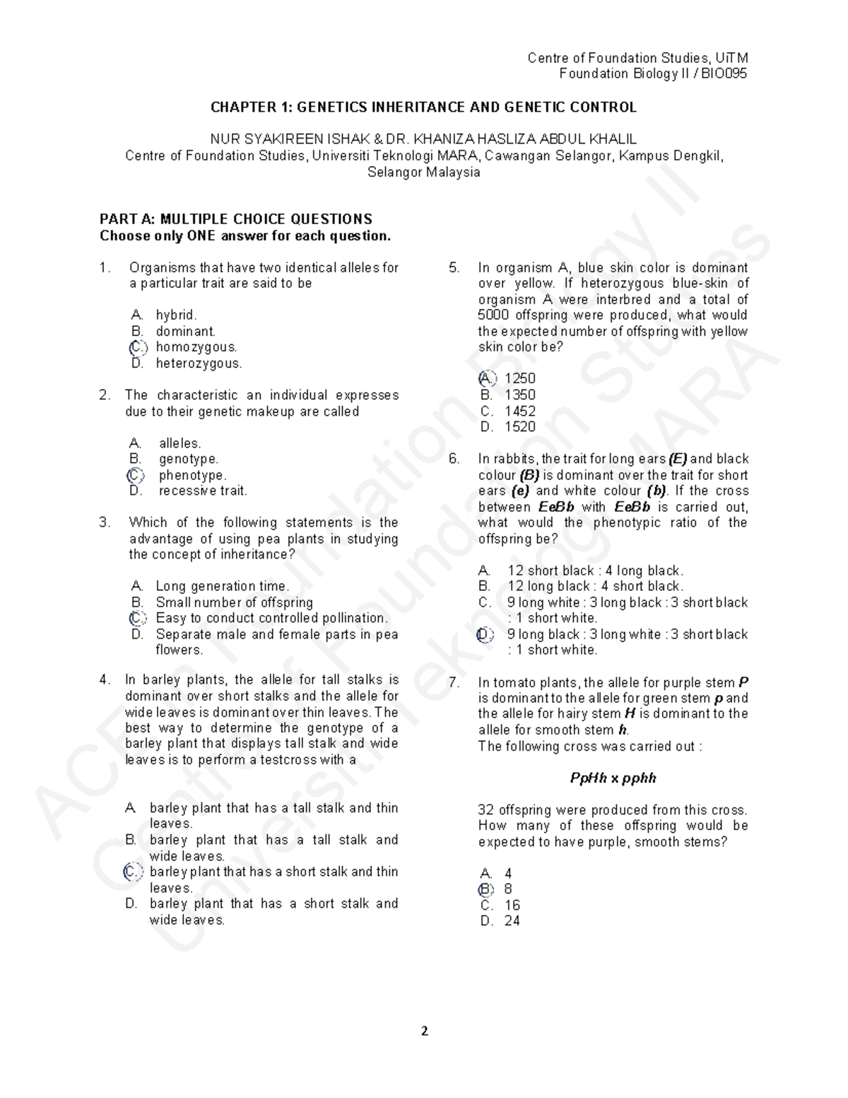 ACE BIO095 Chapter 1: Genetic Inheritance and Genetic Control Notes ...