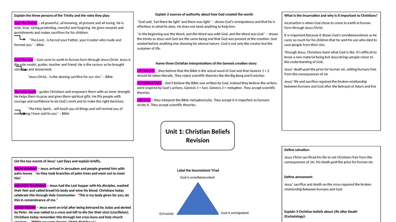Christian Beliefs A3 Revision Sheet: Understanding the Trinity and ...