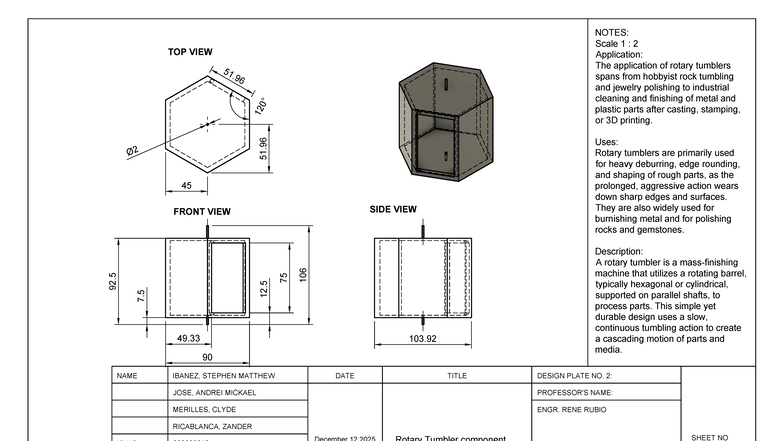 BSME Rotary Tumbler Component Drawing and Application Notes - Studocu