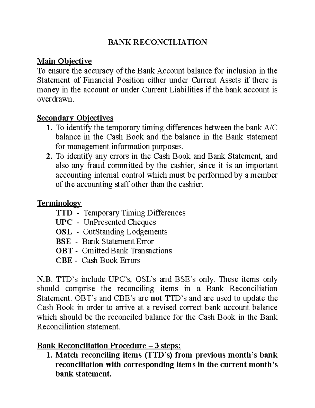 Bank Reconciliations: ACCA Revision Notes for Financial Accuracy - Studocu