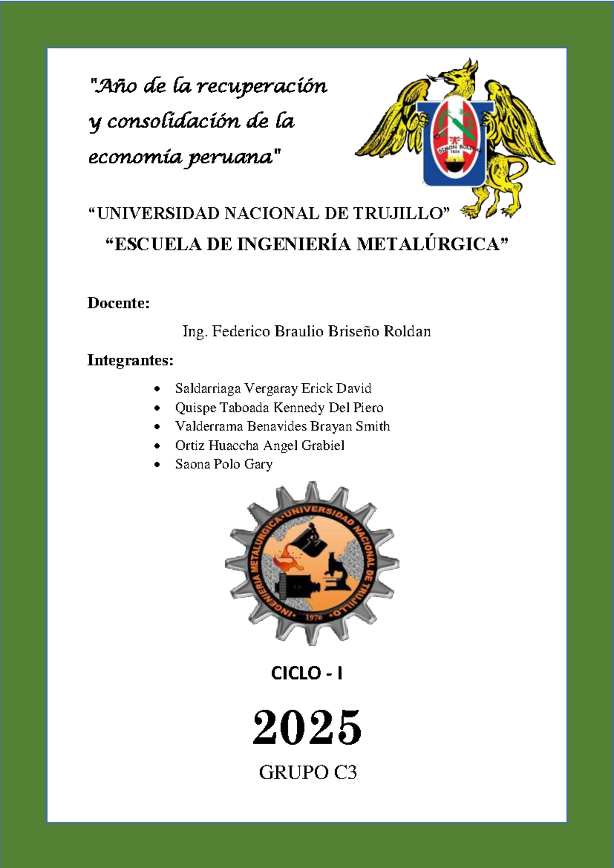 Laboratorio de Proceso de Metales - CICLO I 2025 - Studocu