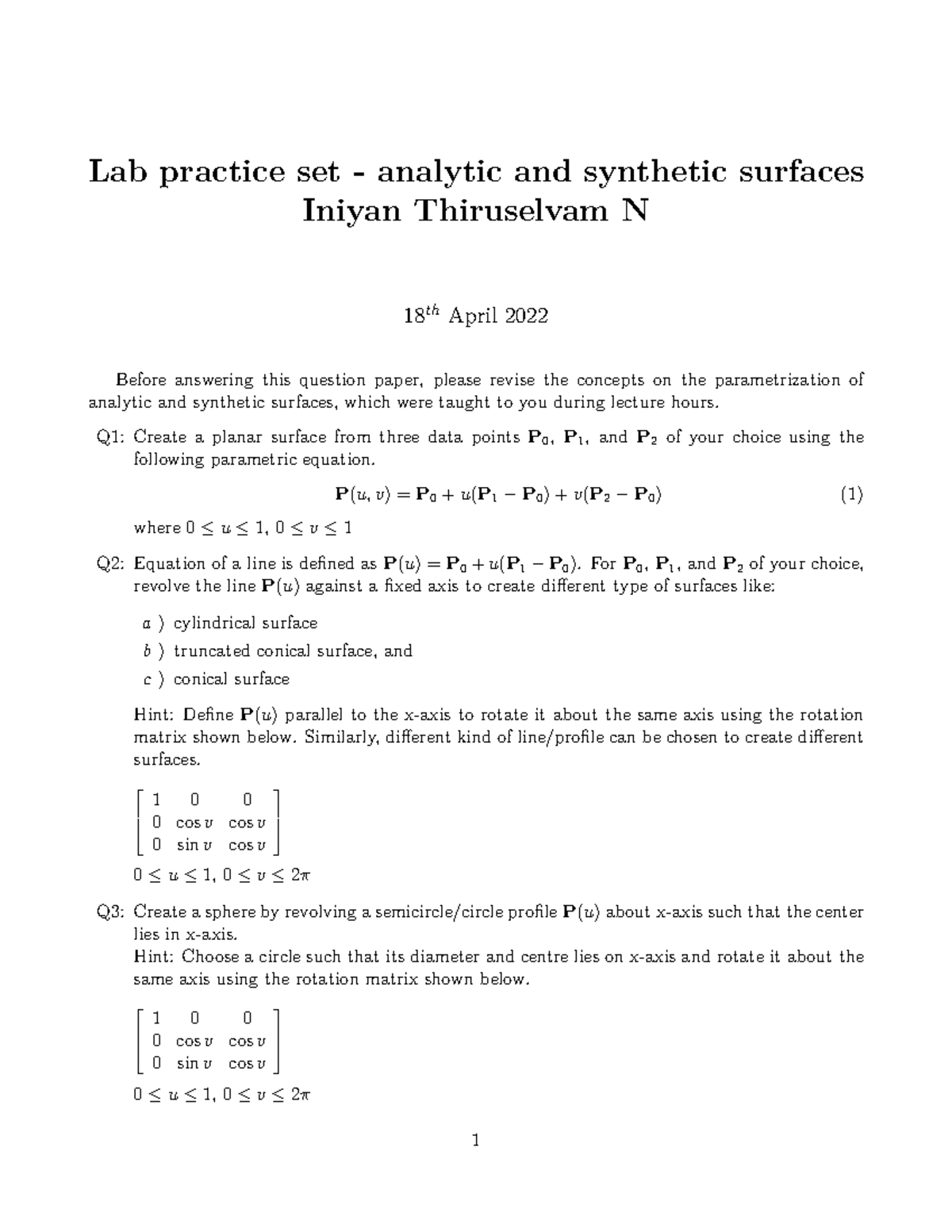 Lab Practice Set: Analytic & Synthetic Surfaces (Tutorial 1) - Studocu