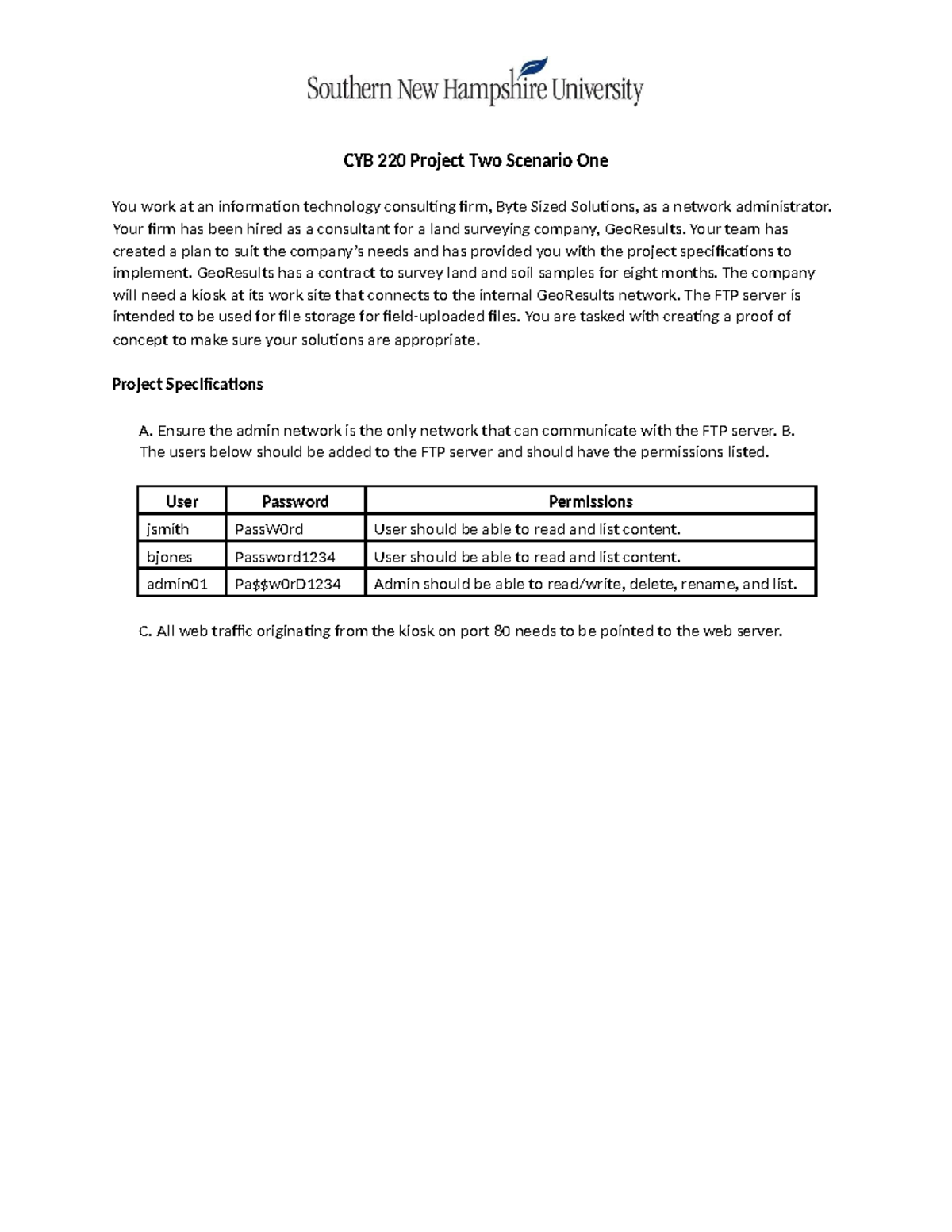 CYB 220 Project 2: Network Security Implementation for GeoResults - Studocu