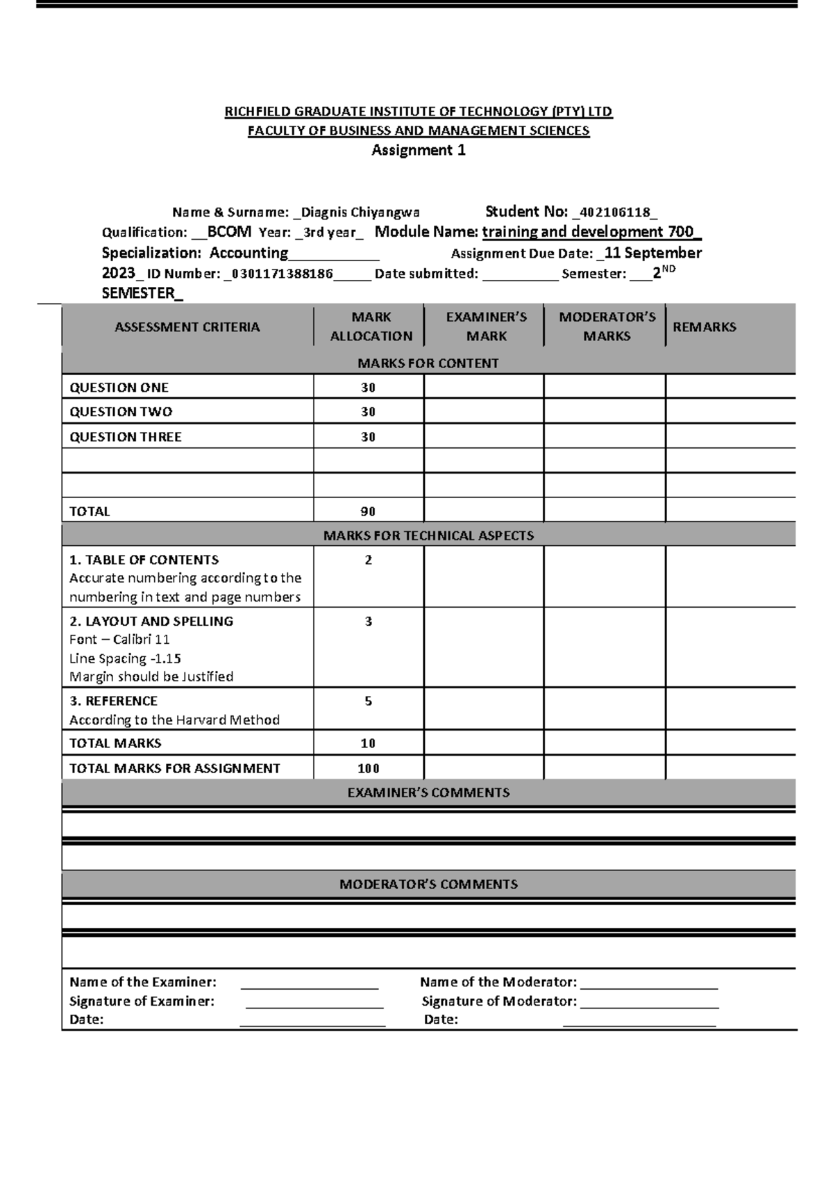 402106118 Training and Development 700 Assignment 1 Analysis and ...