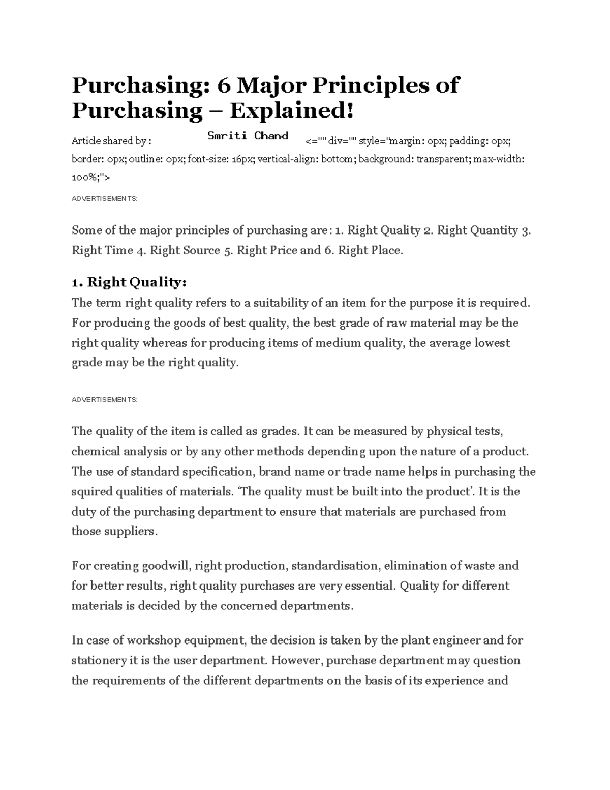 Purchasing - Right Quality 2. Right Quantity 3. Right Time 4. Right ...