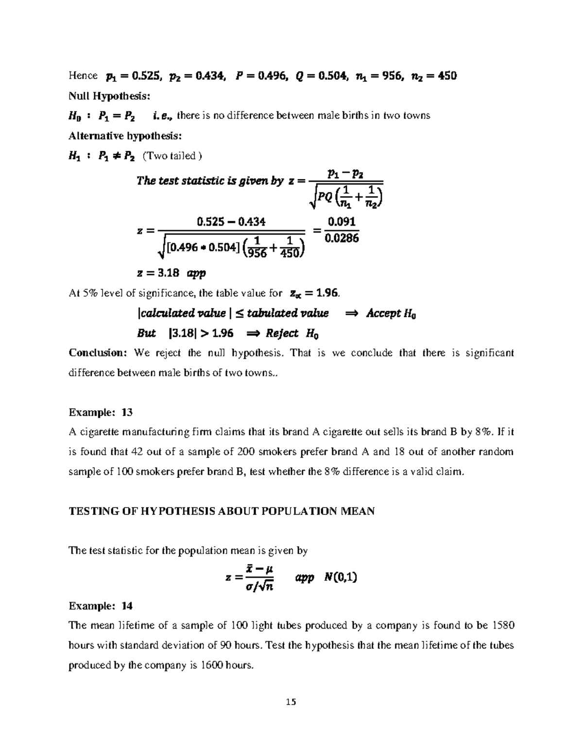 Testing of Hypothesis: Comprehensive Notes and Examples - Studocu