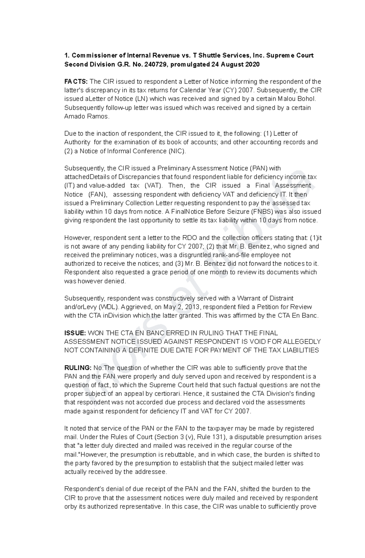 TAX Cases Reviewer: Key Supreme Court Rulings and Principles - Studocu