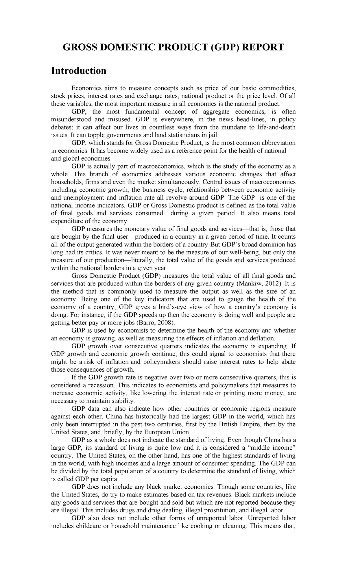 A Comprehensive GDP Analysis: Understanding Economic Performance - Studocu