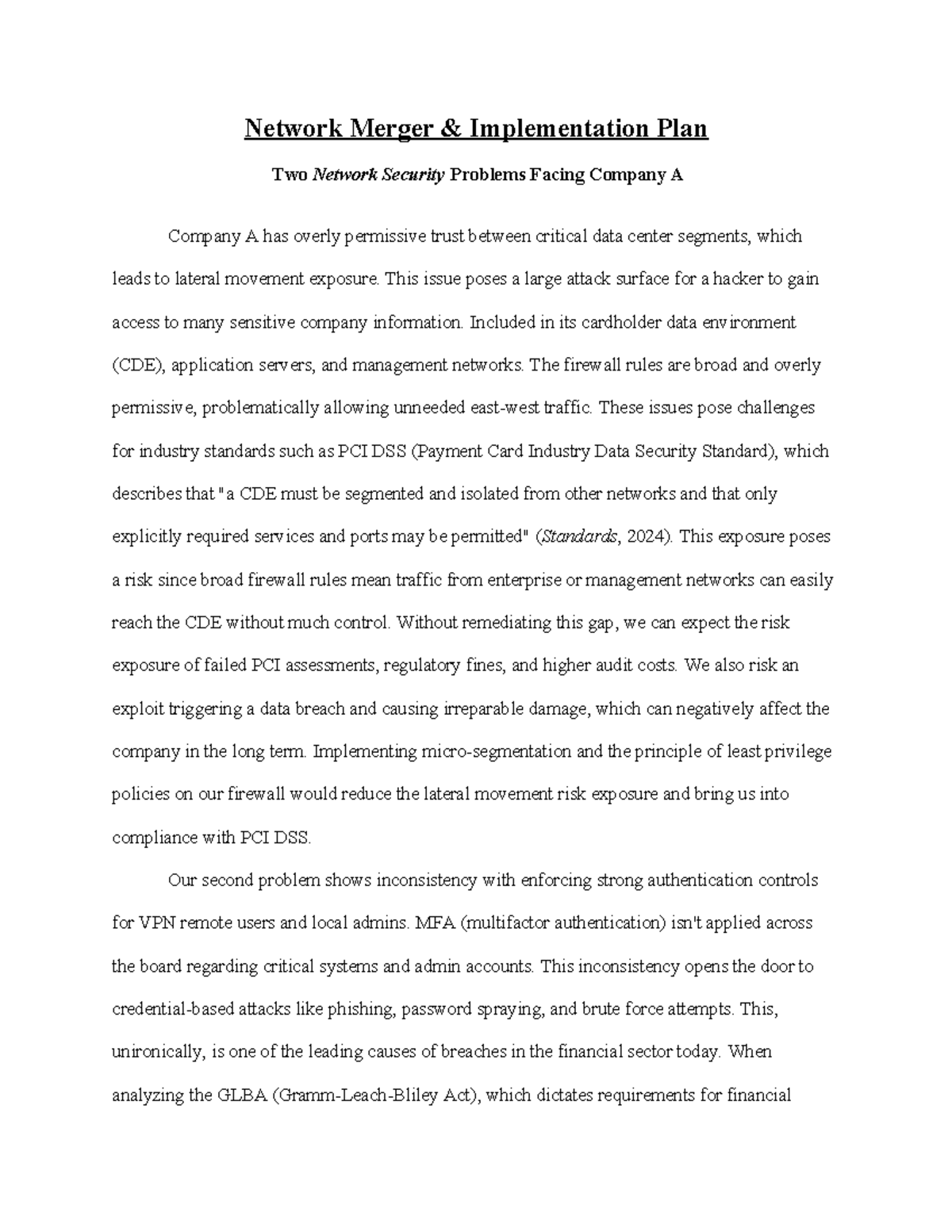 Network Merger Implementation Plan: Addressing Security ...