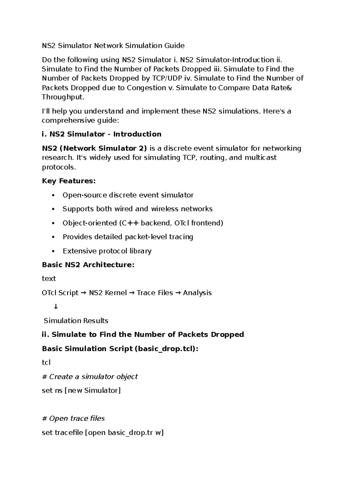 NS2 Simulator Guide: Analyzing Packet Drops & Throughput - Studocu