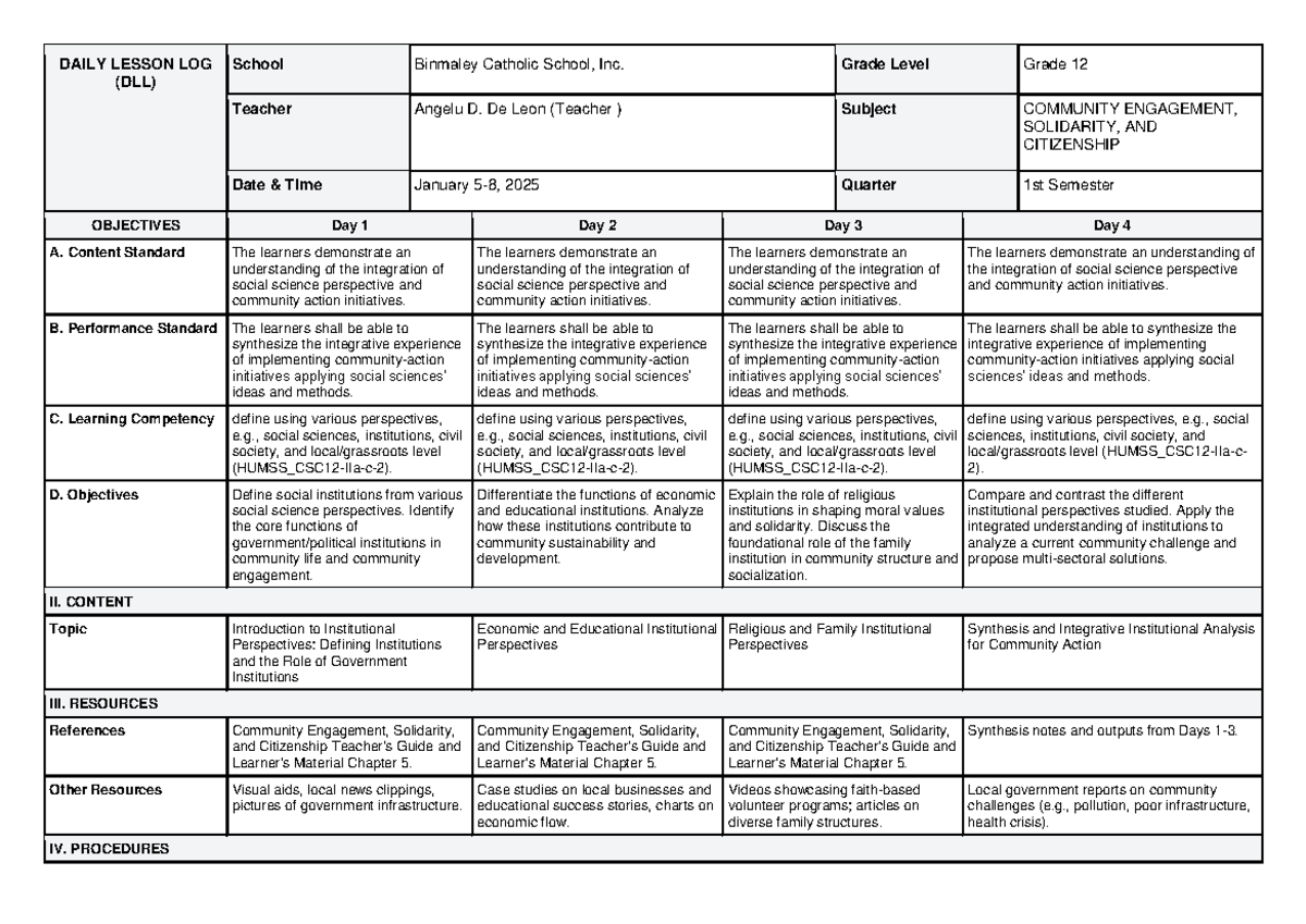 DLL Community Engagement, Solidarity, and Citizenship Objectives ...