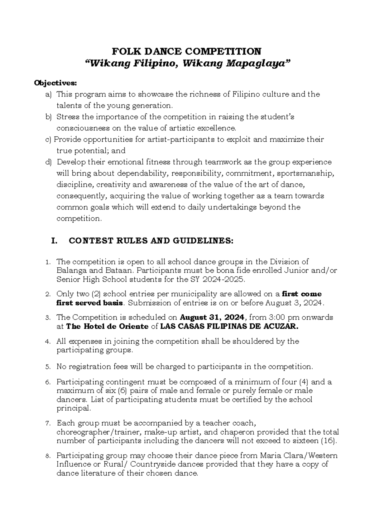 Guidelines for the FOLK Dance Competition: "Wikang Filipino, Wikang ...