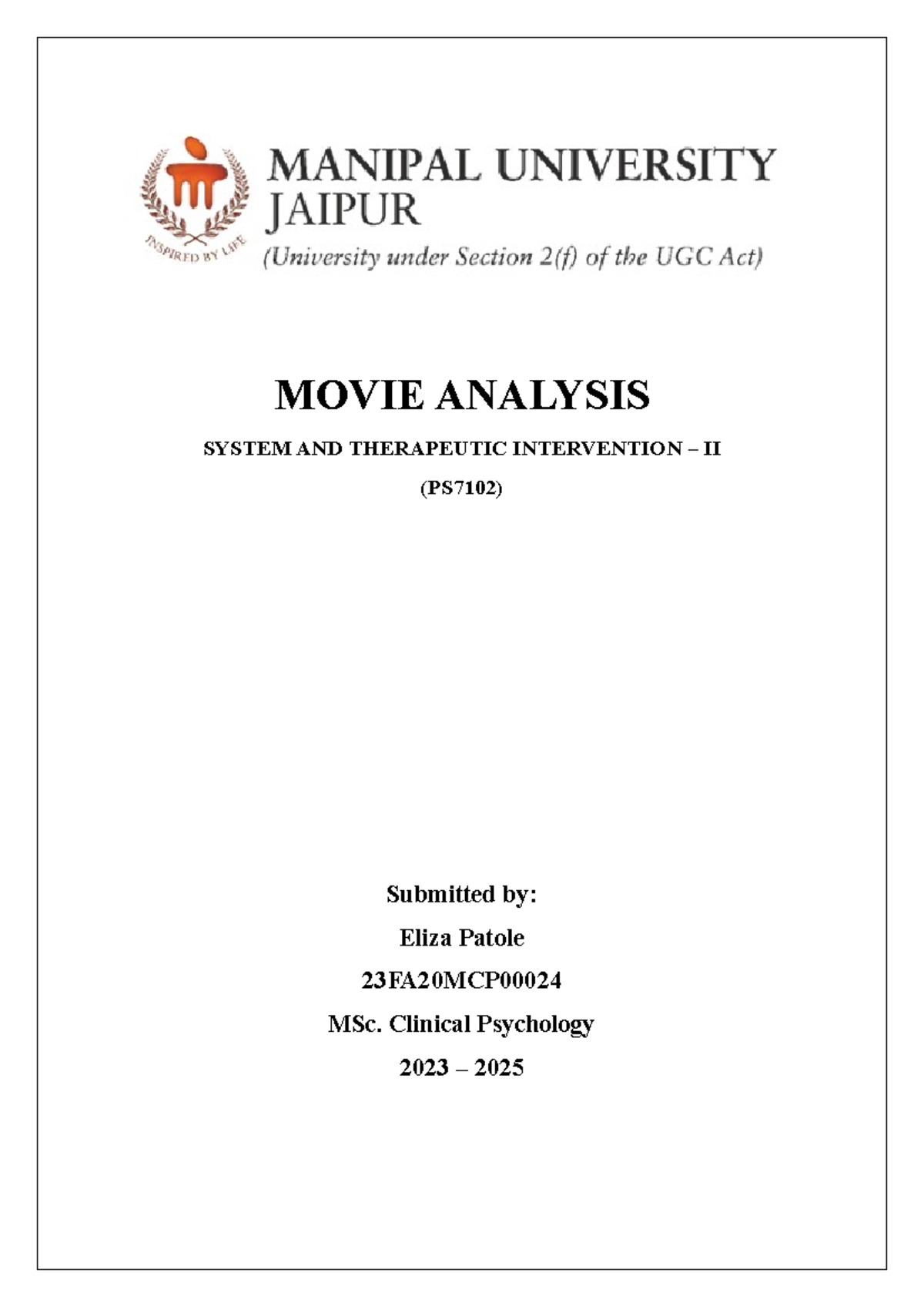 Inside Out 2: Movie Analysis & Therapeutic Insights (PS7102) - Studocu