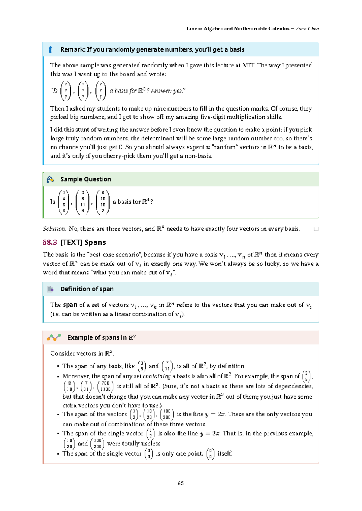 Linear Algebra & Multivariable Calculus: Basis & Spans Notes - Studocu
