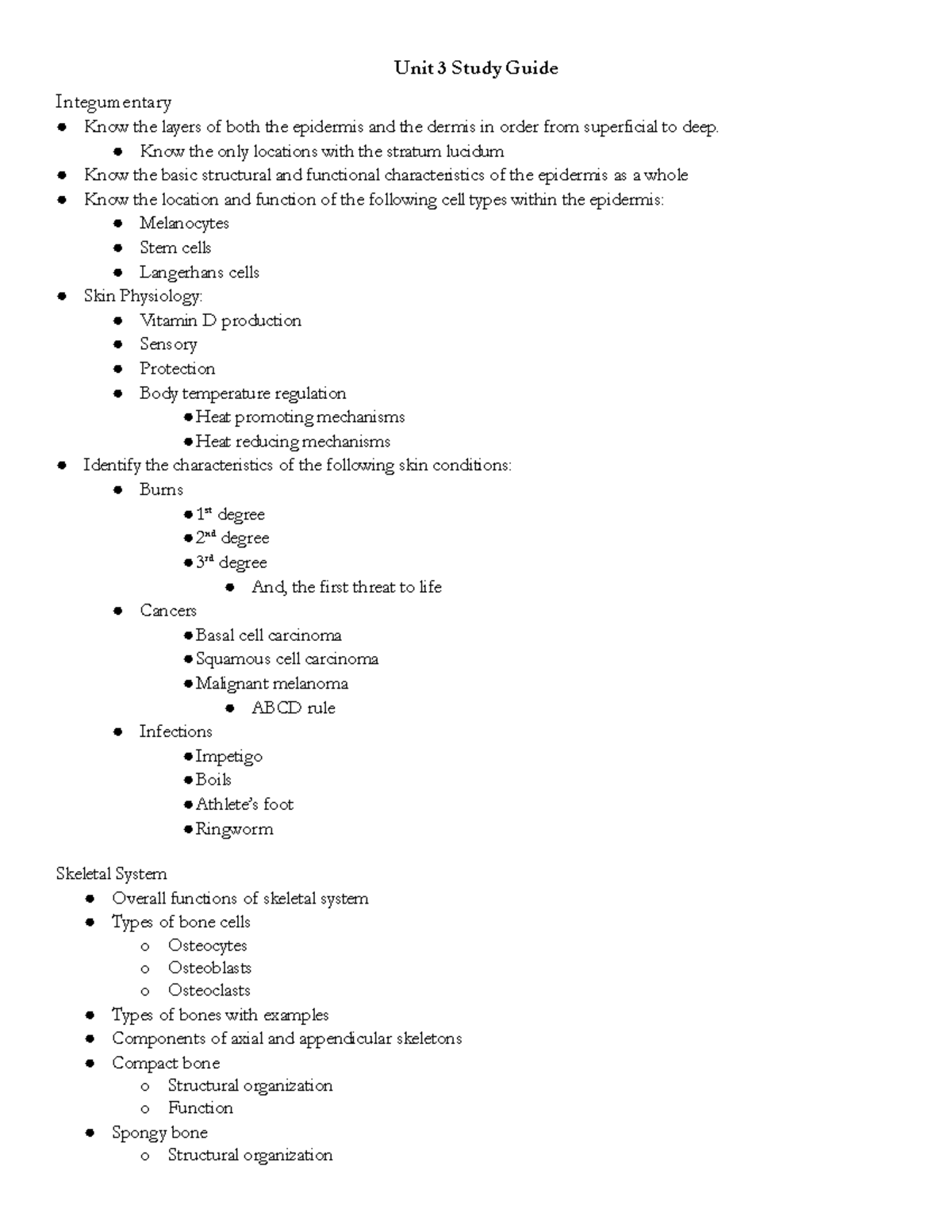 Unit 3 Study Guide: Integumentary, Skeletal & Muscular Systems - Unit 3 ...