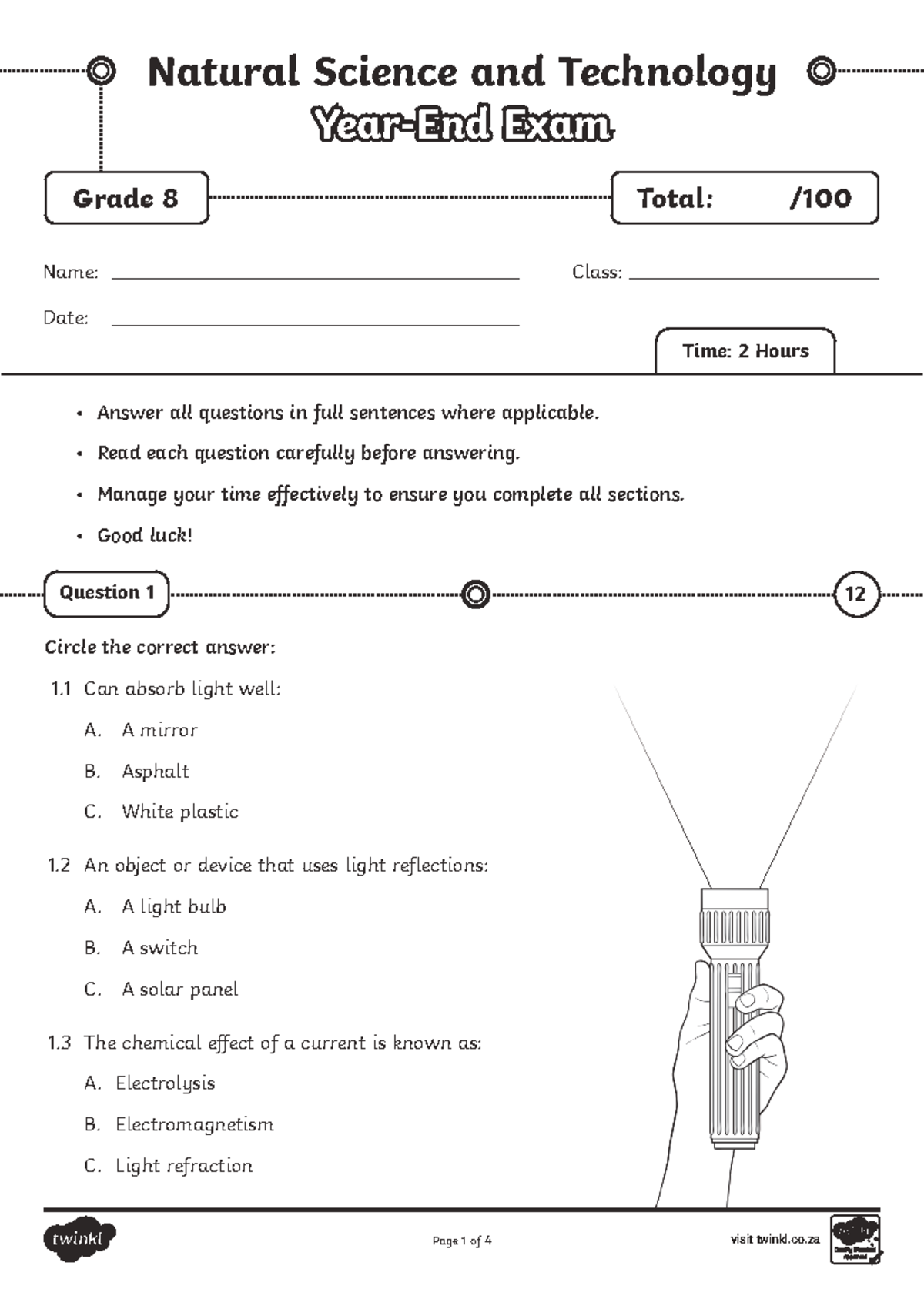 Grade 8 Natural Science & Technology Exam - November 2023 - Studocu