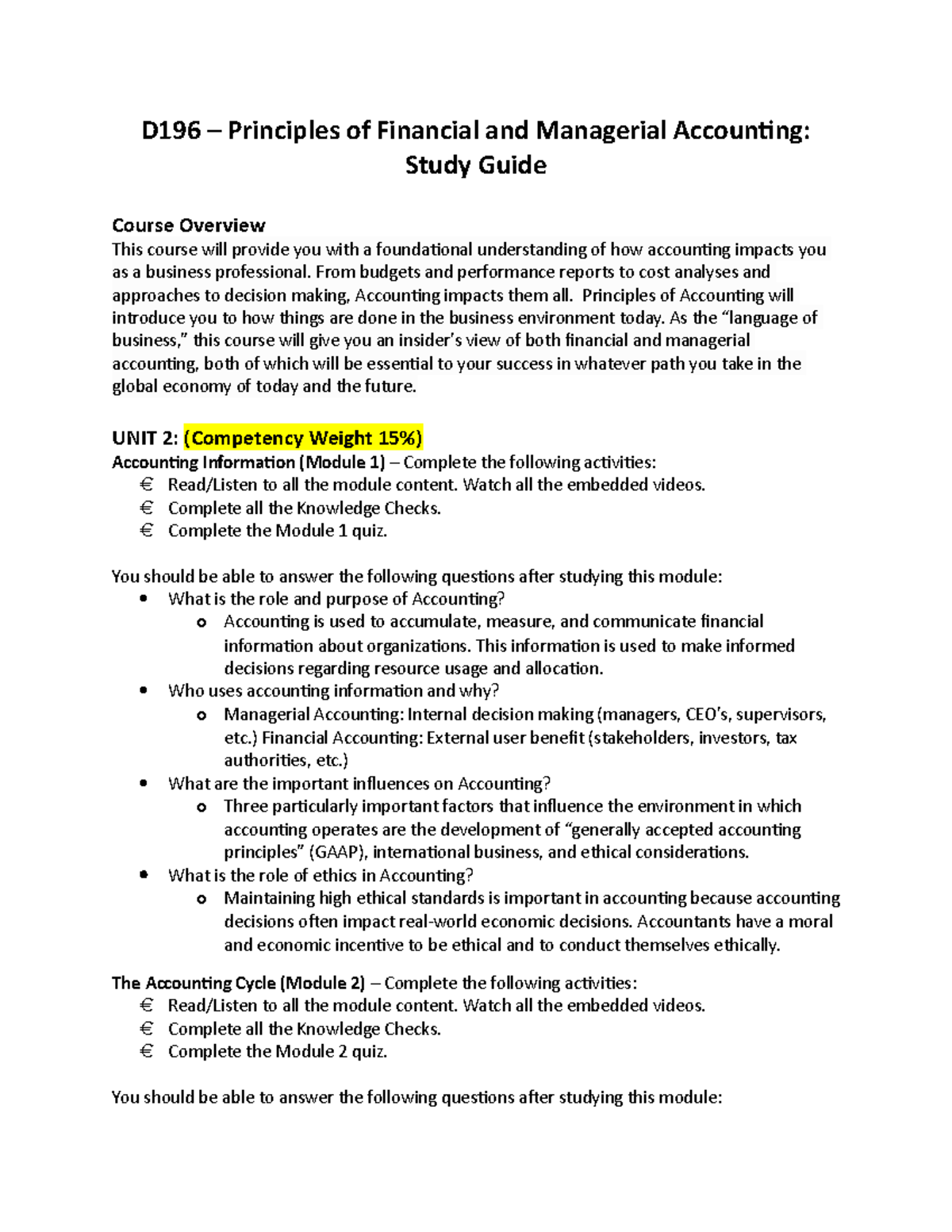D196 Principles of Financial and Managerial Accounting Study Guide ...