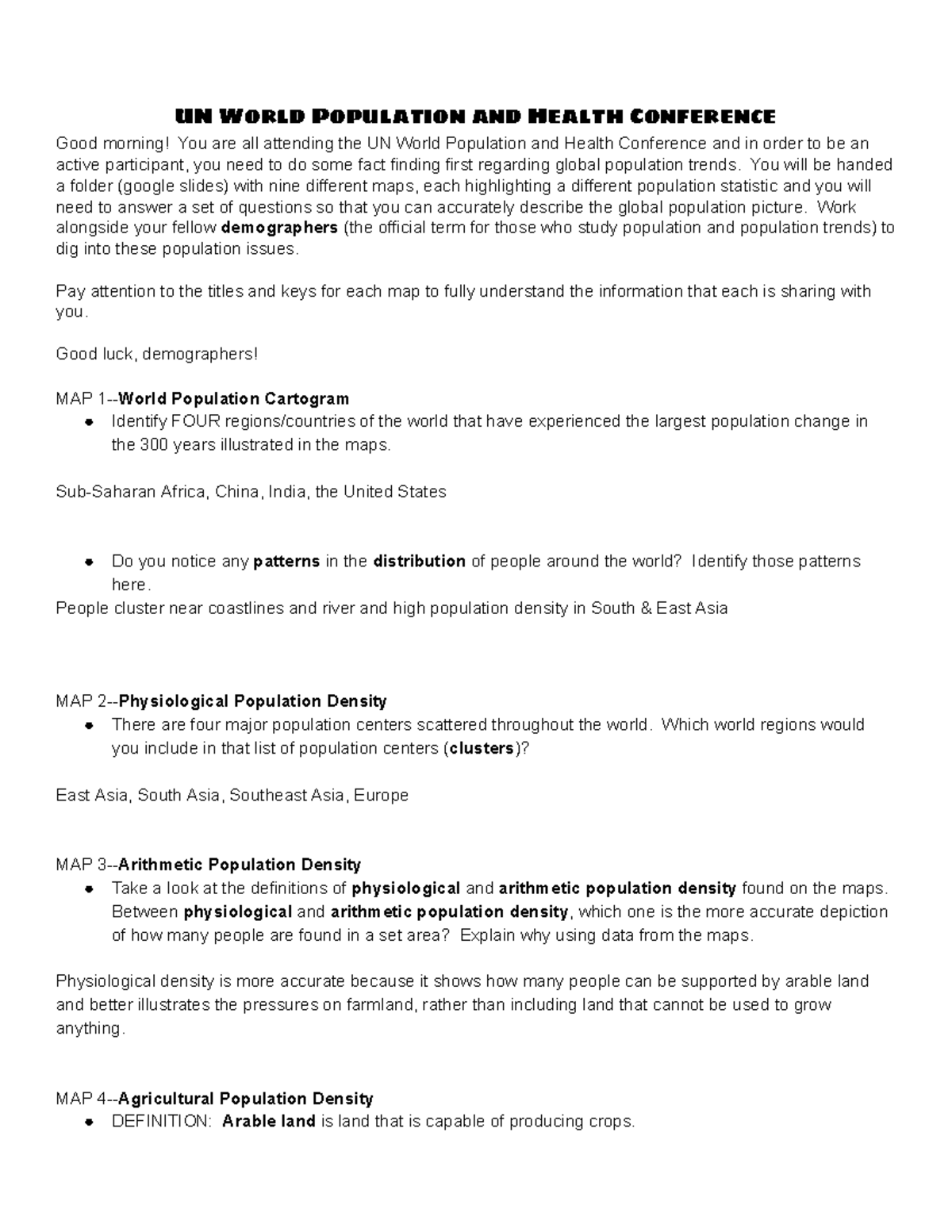 Unit 2: World Population & Health Conference Worksheet - Studocu