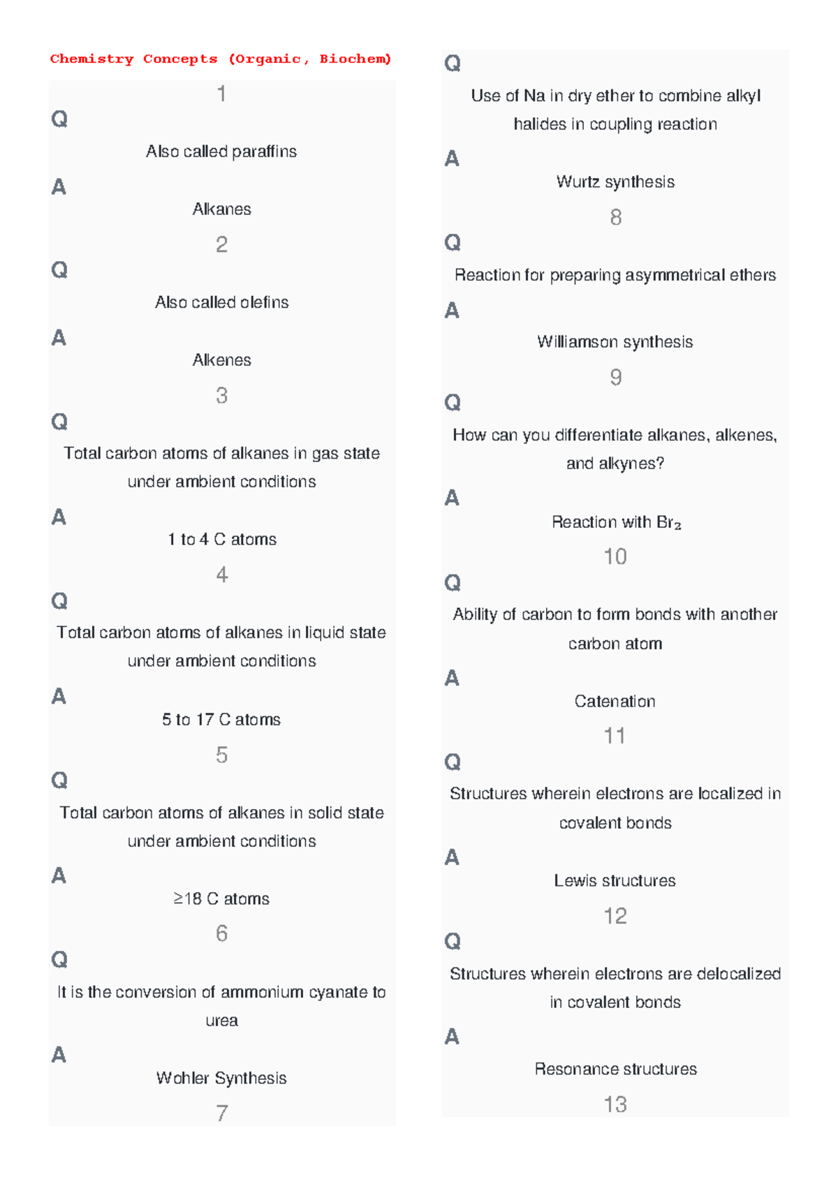Chemistry Concepts (Organic, Biochem) Study Guide for Q1 to Q170 - Studocu