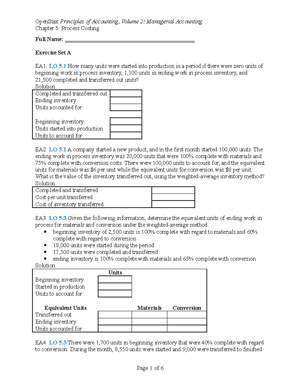 Managerial Accounting CH05 Process Costing Exercise Set A - Studocu