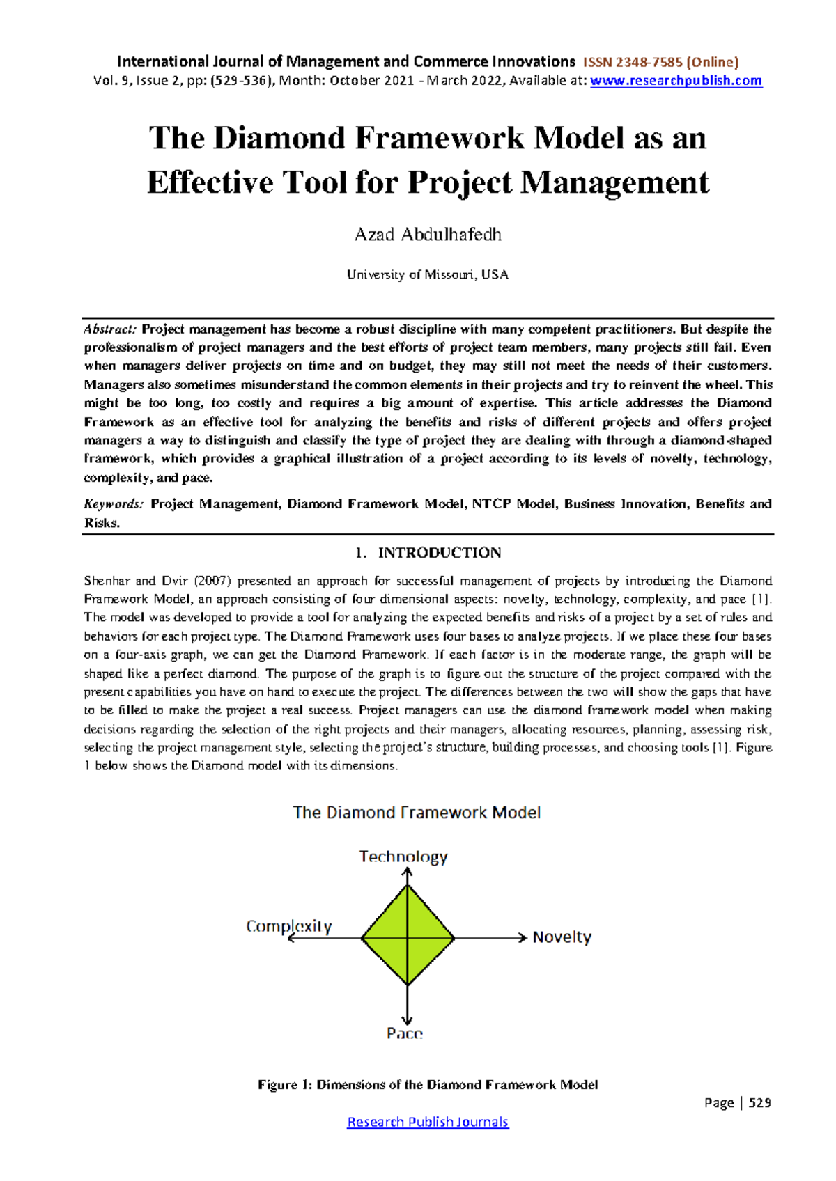 The Diamond Framework Model: Analyzing Project Management Effectiveness ...