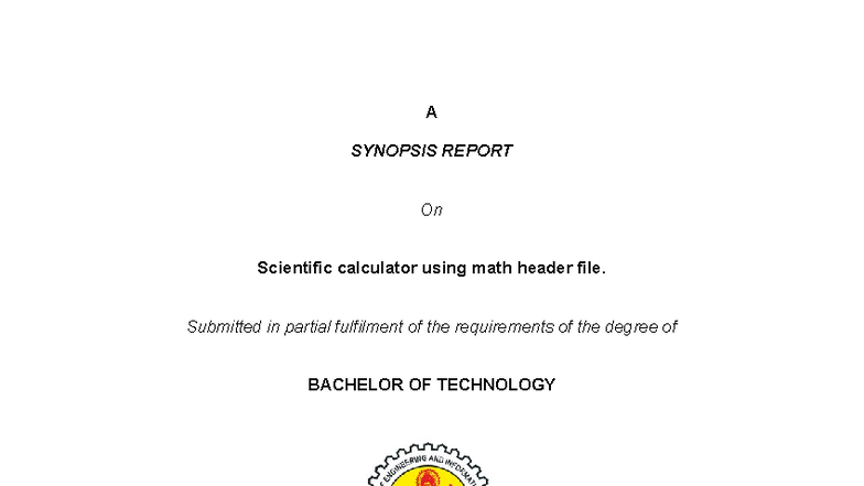 B.Tech Project Synopsis: Scientific Calculator in C Programming - Studocu