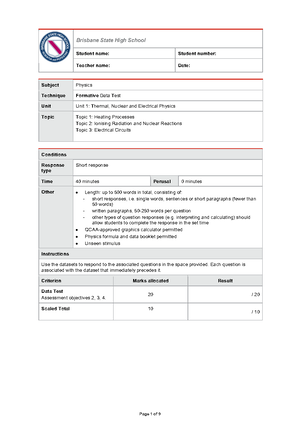 QCAA Physics exam answers 2019 - 230795 Physics 2019 v1. IA1 sample ...