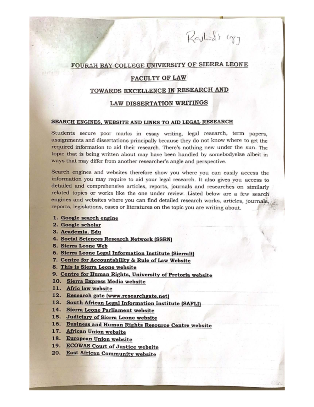 Legal Research Engines: A Guide for Law Students at FBC-SL - Studocu