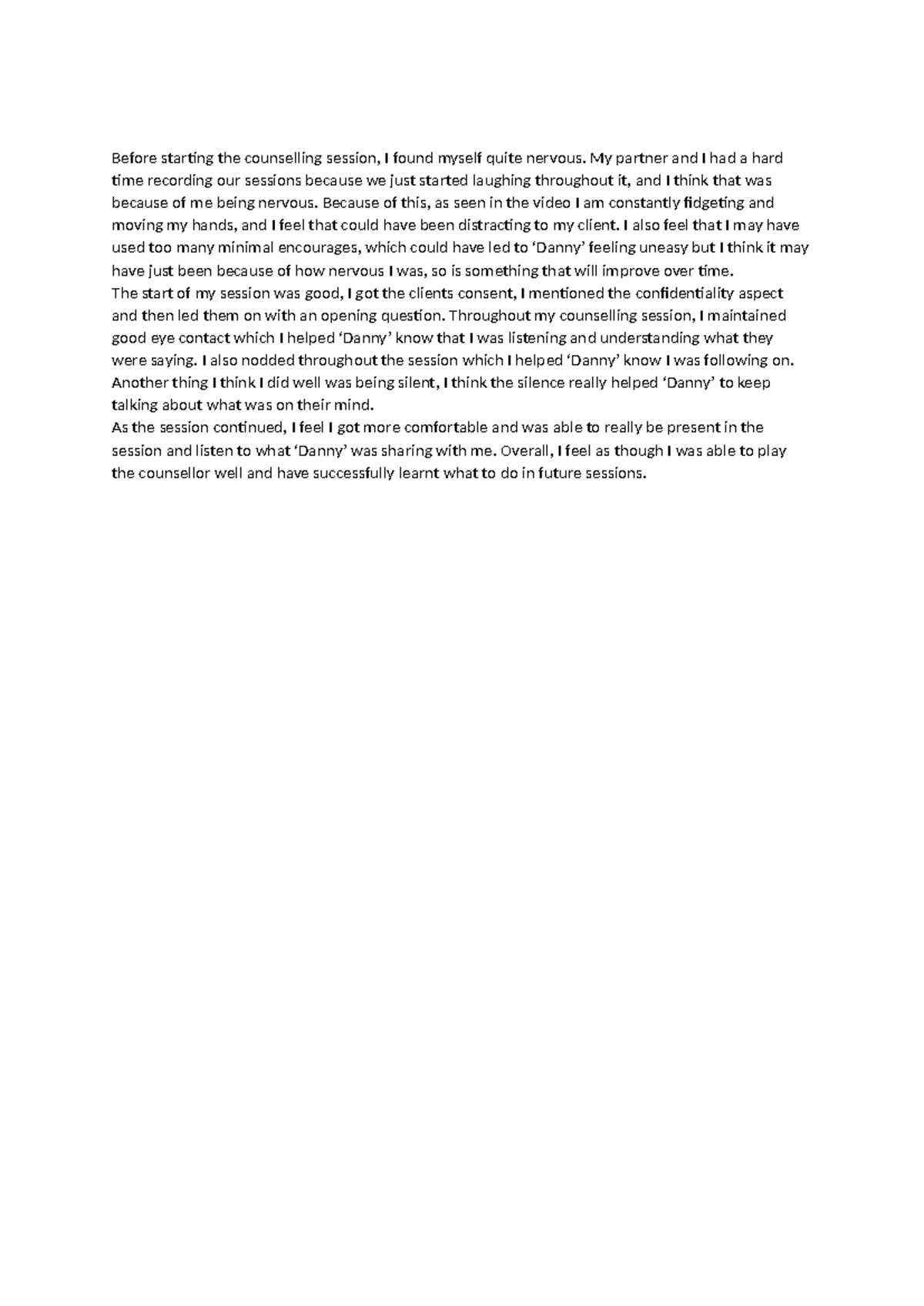 Reflection on A1 Counselling Session: Insights and Improvements - Studocu