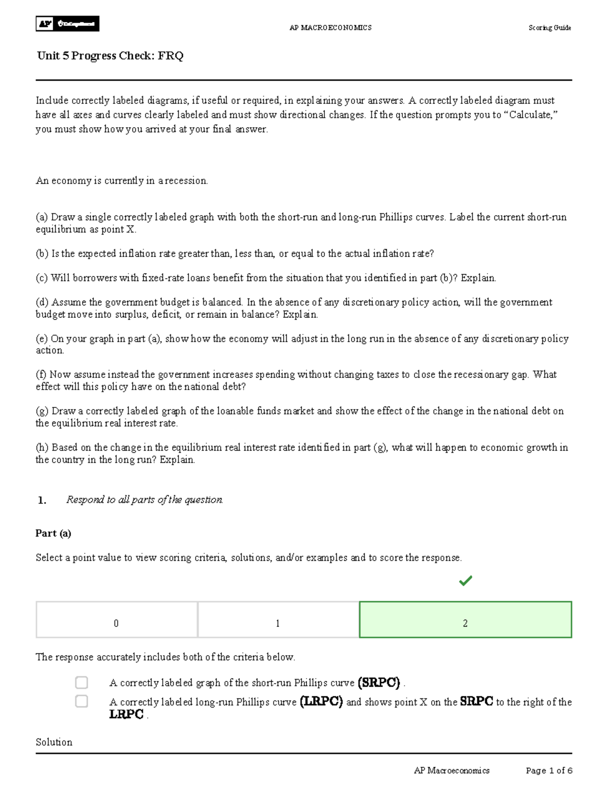 AP MACROECONOMICS Unit 5 Progress Check: FRQ Scoring Guide - Studocu