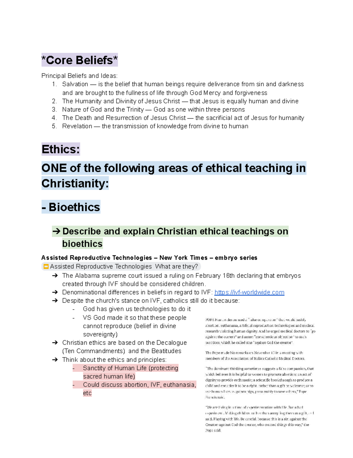 T2 Study Notes: Principal Beliefs and Ethical Teachings in Christianity ...