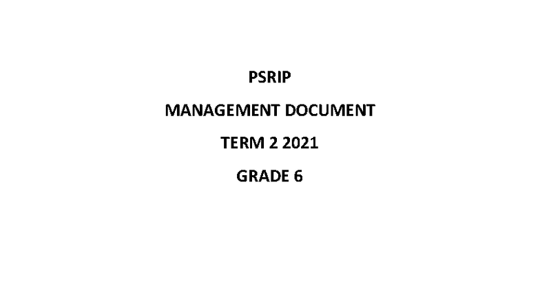 PSRIP 2021 Grade 6 Term 2 Management Guidelines & Learning Outcomes ...