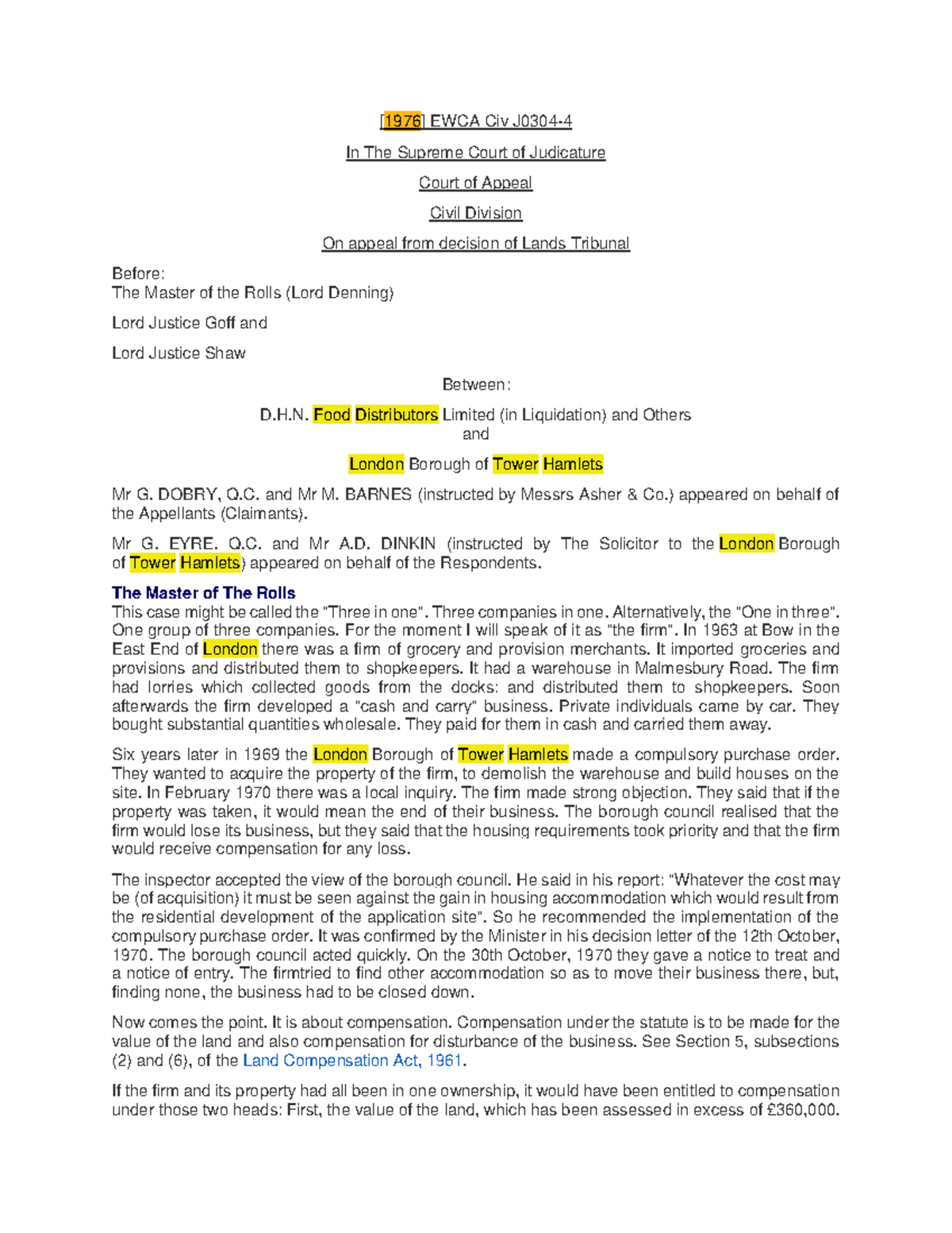 DHN Food Distributors Ltd v Tower Hamlets London Borough Council [1976 ...