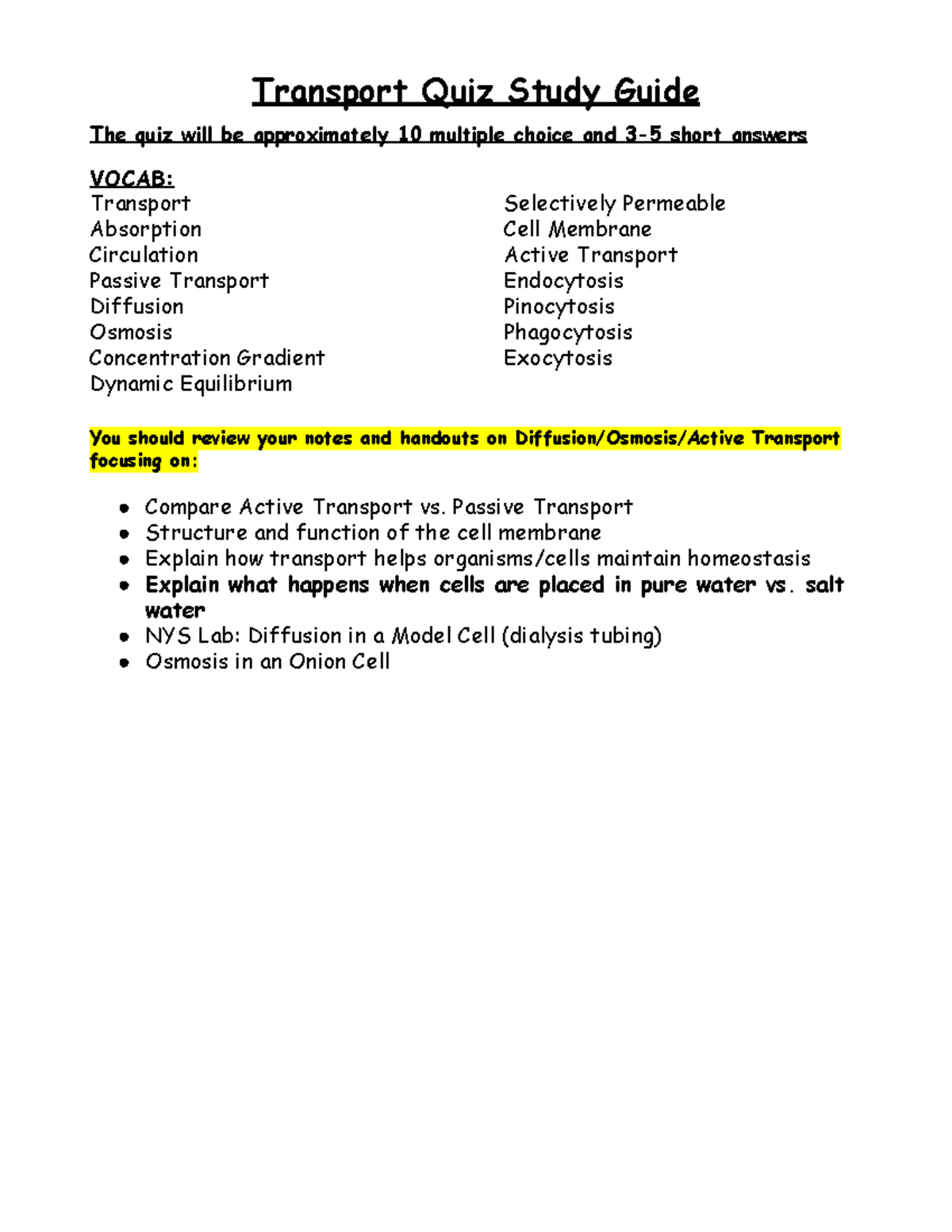 Transport Study Guide 2025 - Transport Quiz Study Guide The quiz will ...