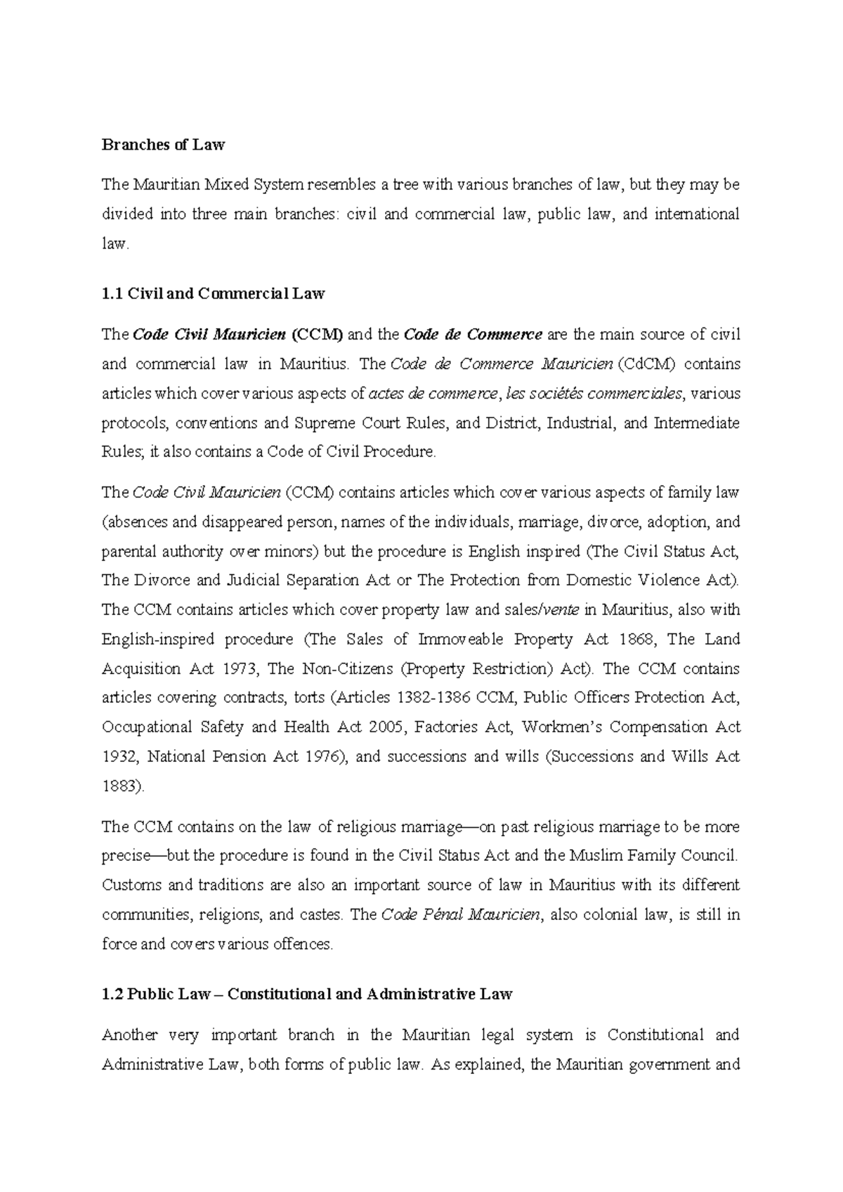 Branches of Law: An Overview of the Mauritian Legal System - Studocu