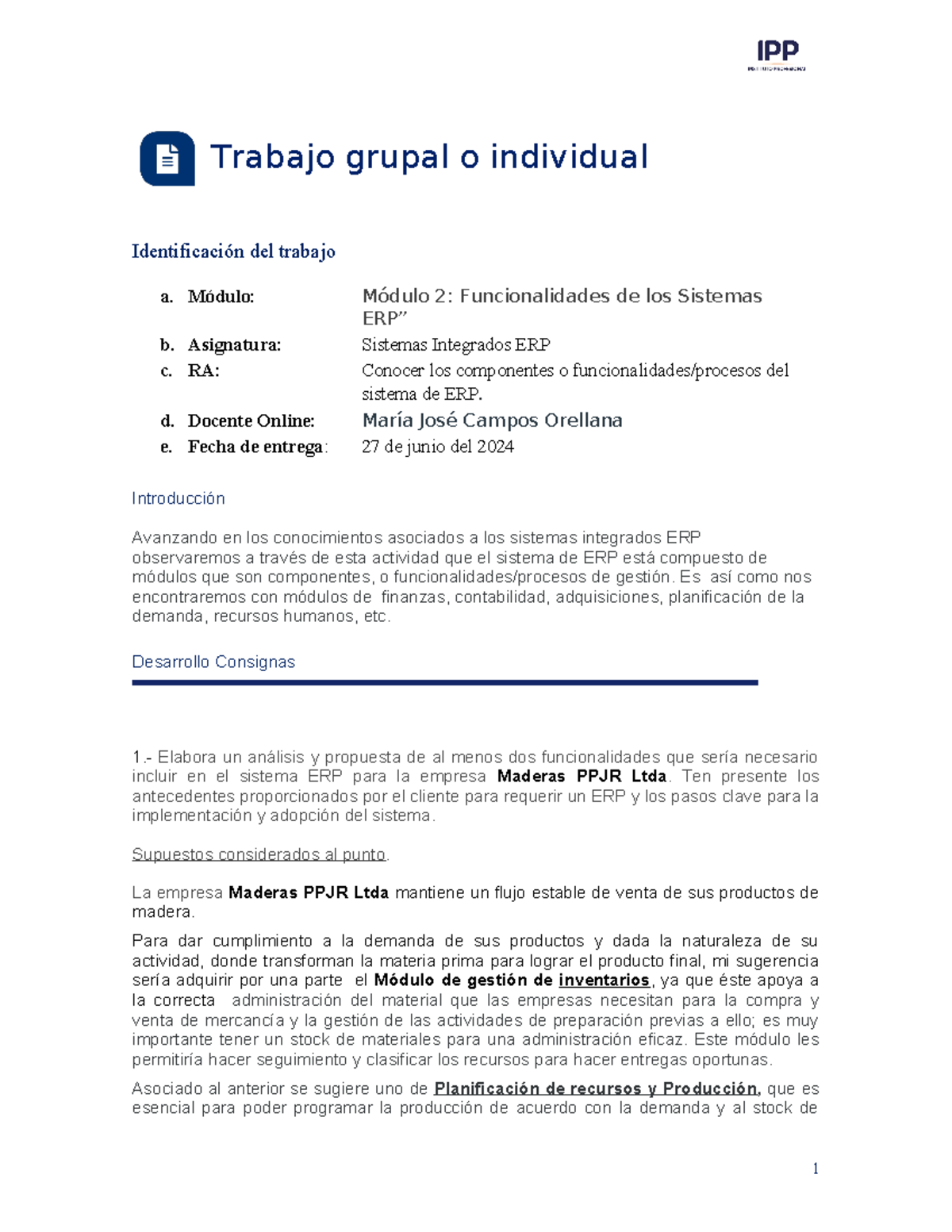 [M2-E1] Análisis de Funcionalidades y Propuesta para ERP [API2] - Studocu