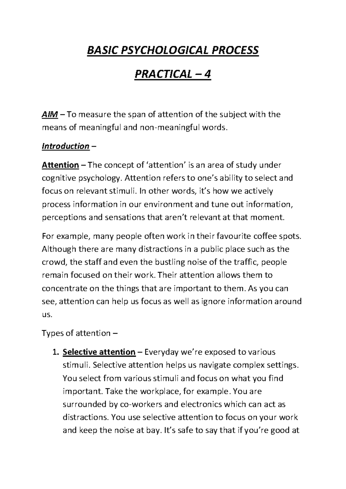 Practical 4 Span of Attention-converted - BASIC PSYCHOLOGICAL PROCESS PRACTICAL – 4 AIM – To ...