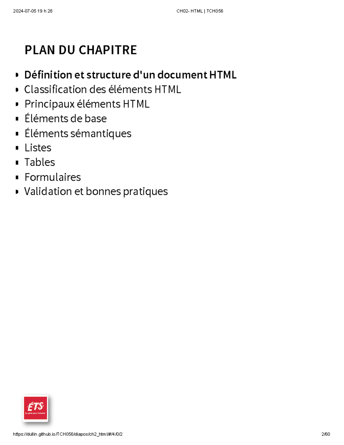 CH02 - TCH056 - Structure et éléments de documents HTML - Studocu