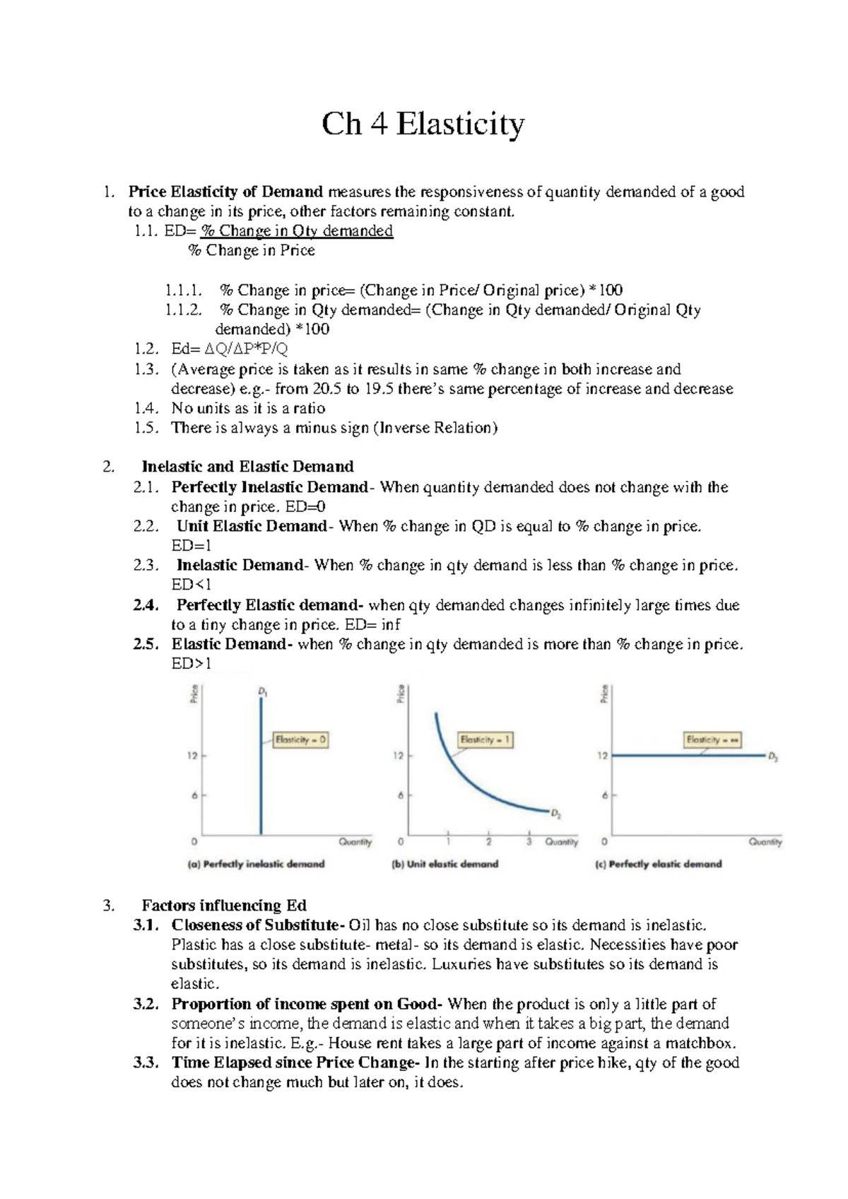 Econ 101-elasticity lecture notes - Ch 4 Elasticity Price Elasticity of ...