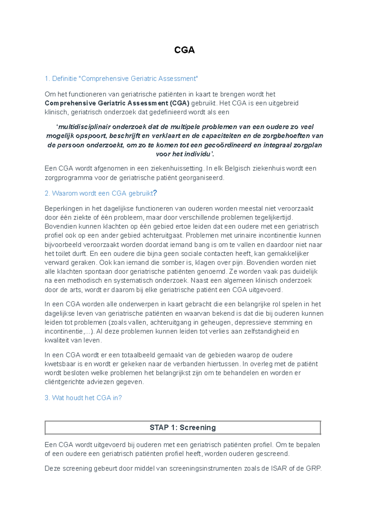 CGA 1. Definitie en Toepassing van het Comprehensive Geriatric ...