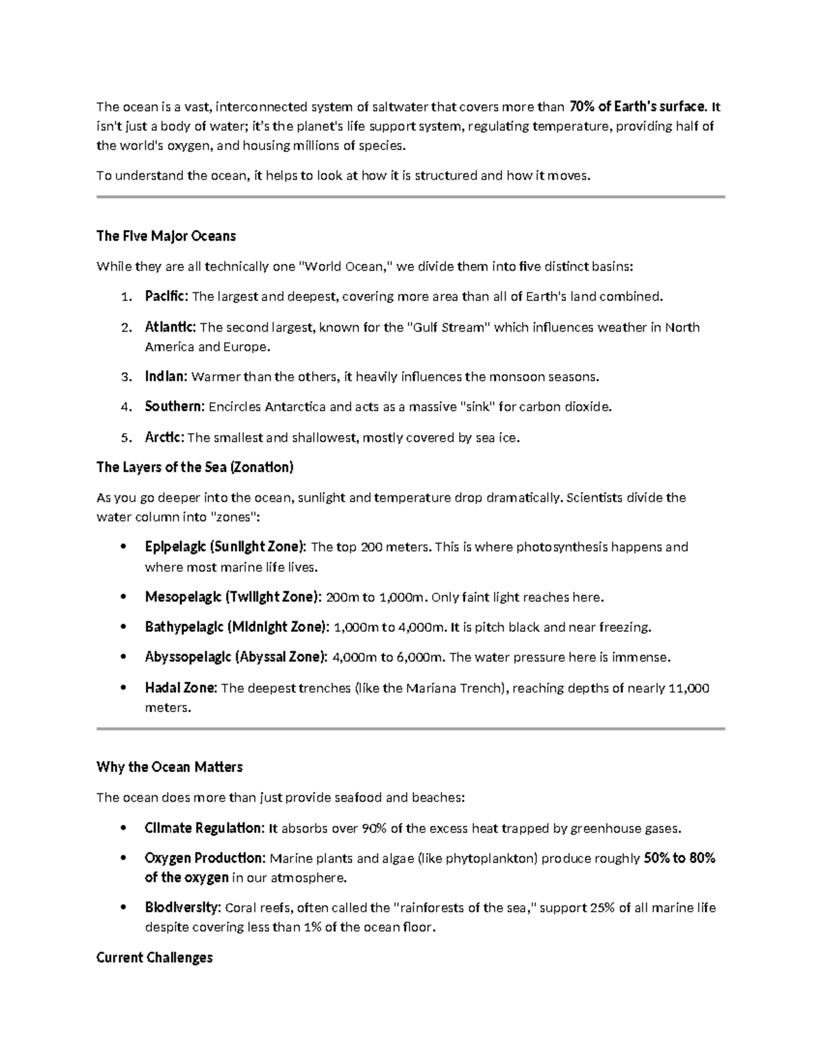 Ocean Structure and Importance: Notes on Marine Systems - Studocu
